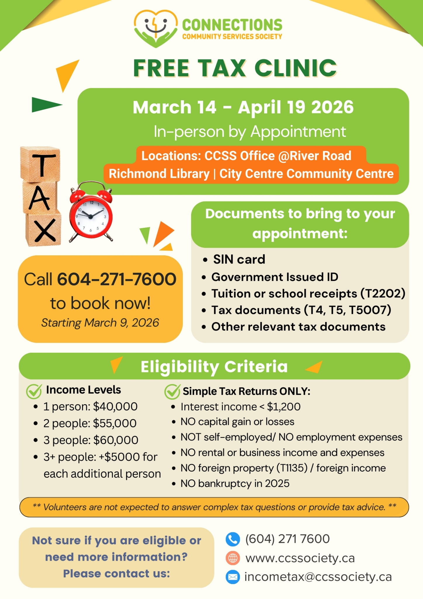Free Income Tax Clinic – Connections Community Services Society